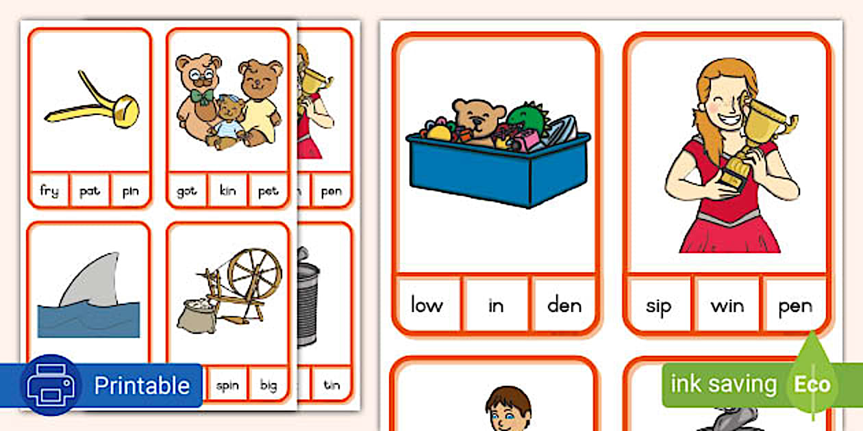 Grade 1 Phonics: -in Sound Peg Card Activity