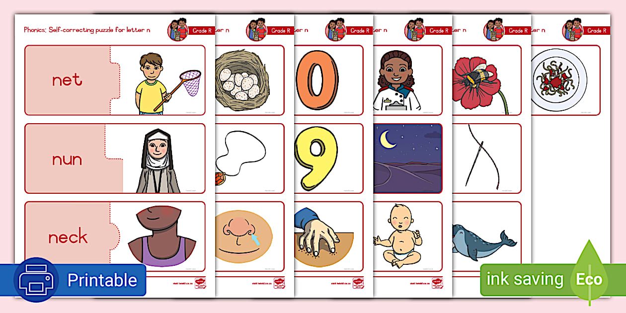 Grade R Phonics: Self-correcting Puzzles Letter n - Twinkl