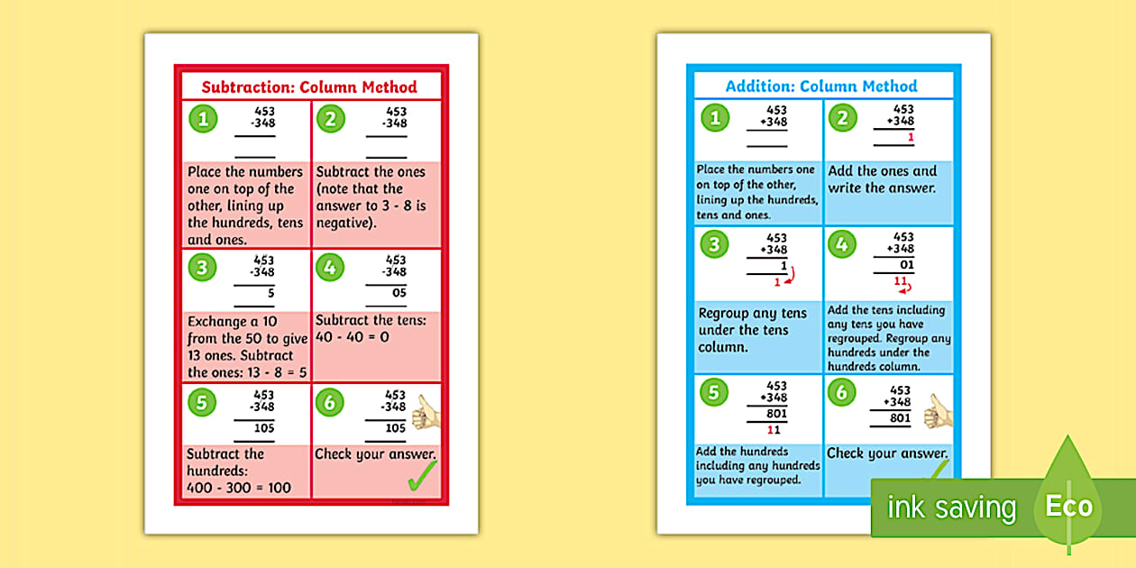 Addition and Subtraction Column Method 3 Digit Numbers IKEA Tolsby/Fiestad
