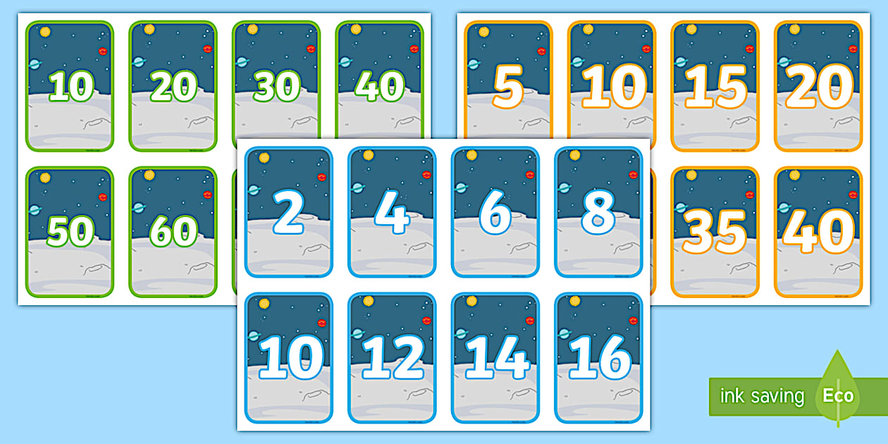 Space-Themed Multiples of 2, 5 and 10 Flashcards - Twinkl