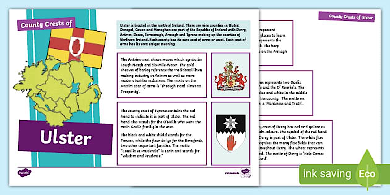 County Crests of Ulster (Fact File). (teacher made) - Twinkl