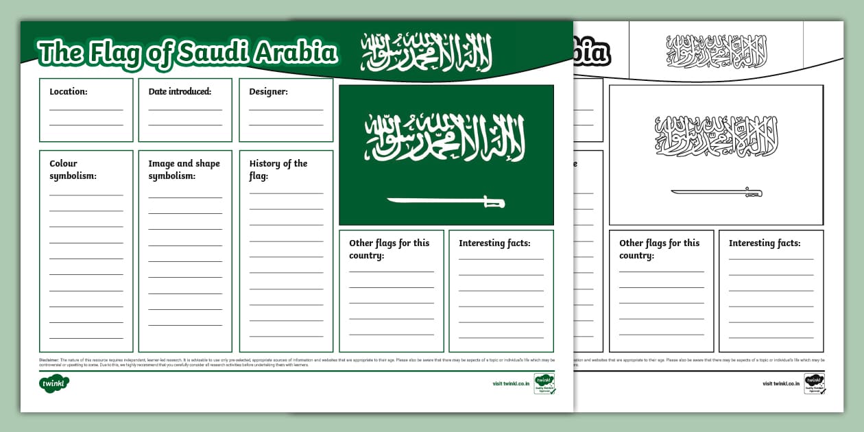Saudi Arabia Flag Fact File Template (teacher made) - Twinkl