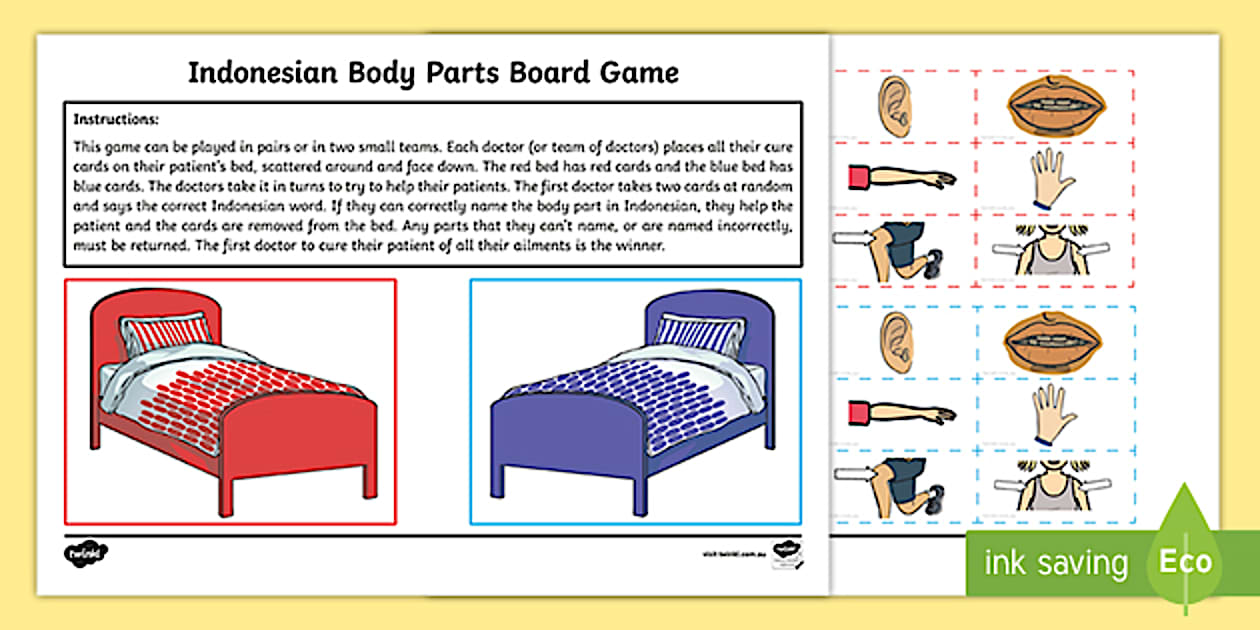 SA Body Parts Board Game Indonesian (teacher made) - Twinkl