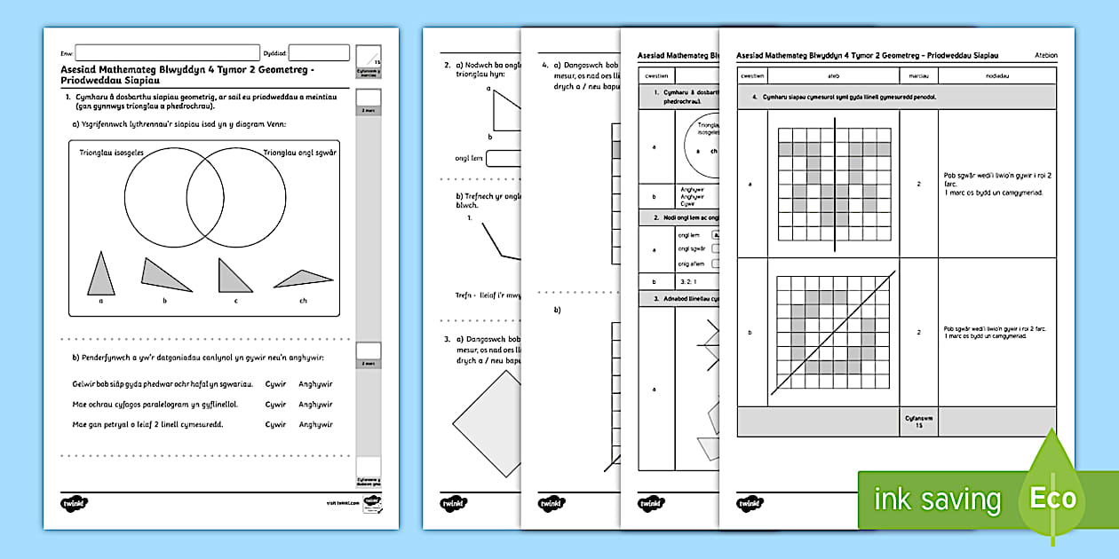 Llyfryn Mathemateg Gweithdrefnol Blwyddyn 4 Tymor 2 Geometreg a ...