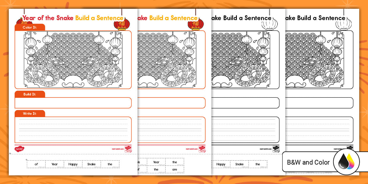 Year of the Snake Build a Sentence Activity for K-2nd Grade