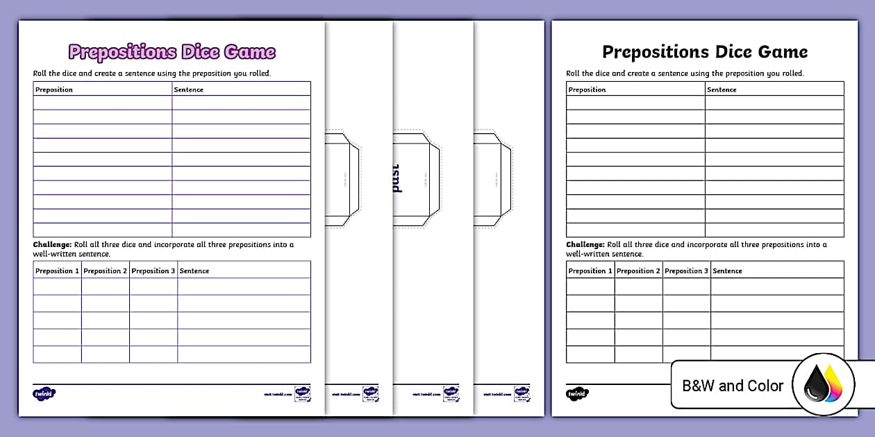 Prepositions Dice Game for 3rd-5th Grade (teacher made)