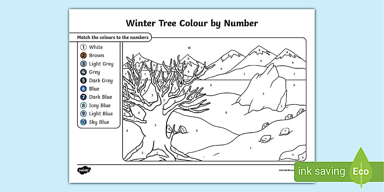 Winter Tree Colour By Number (teacher made) - Twinkl