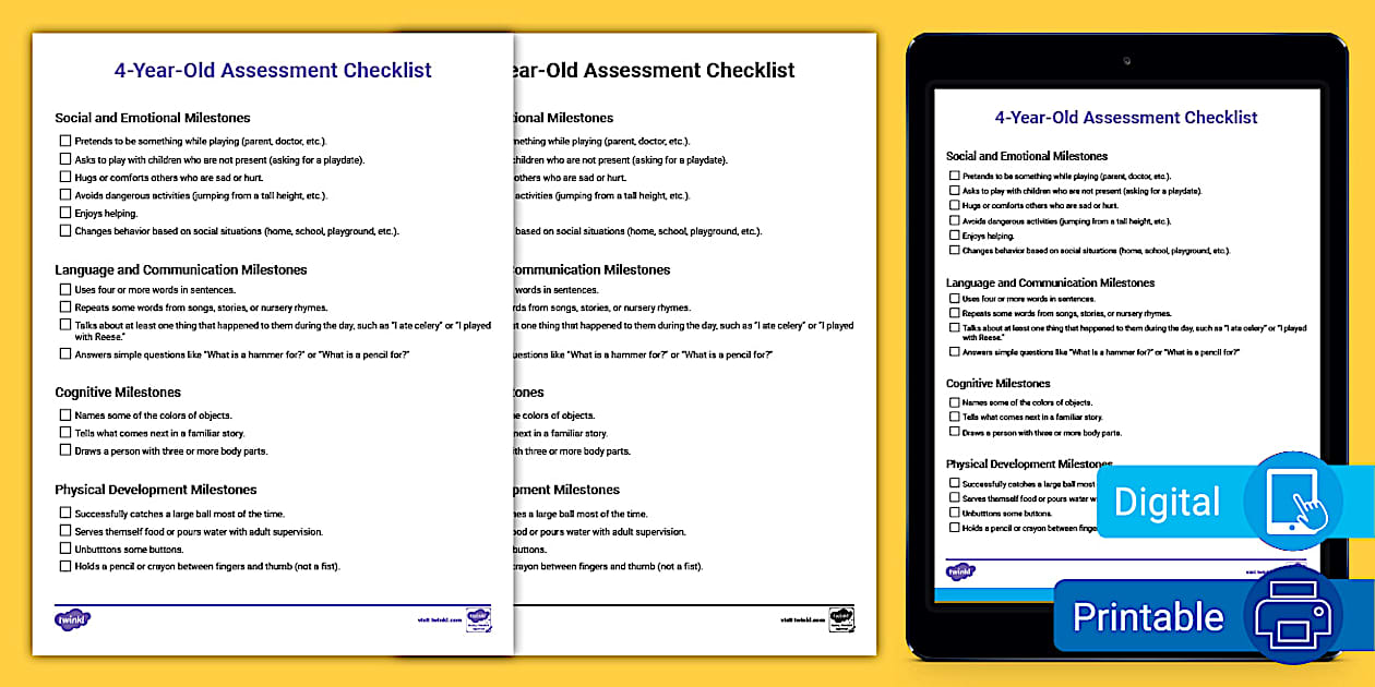 4-Year-Old Milestones Assessment Checklist (teacher made)