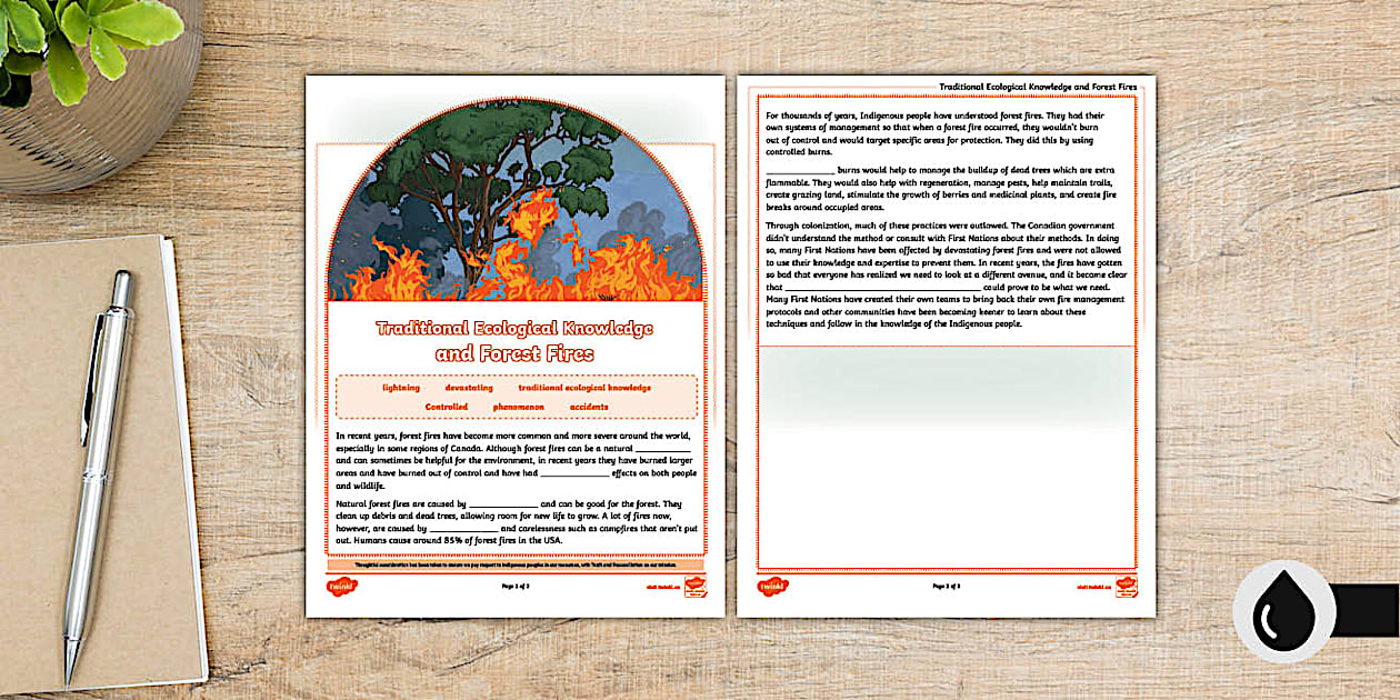 FREE! - Traditional Ecological Knowledge Forest Fires Cloze Activity
