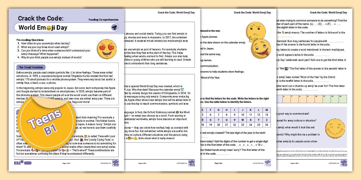 😊 Emoji Reading Comprehension - Crack the Code - Twinkl