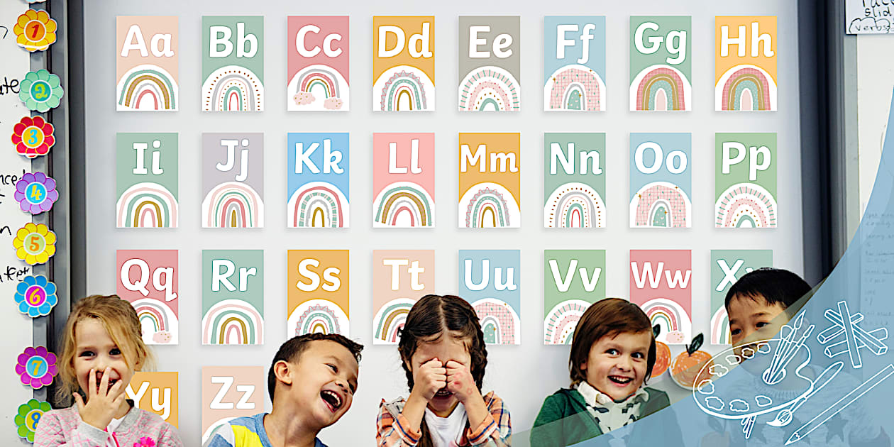 Upper and Lower Case Alphabet Muted Rainbow Posters Pack