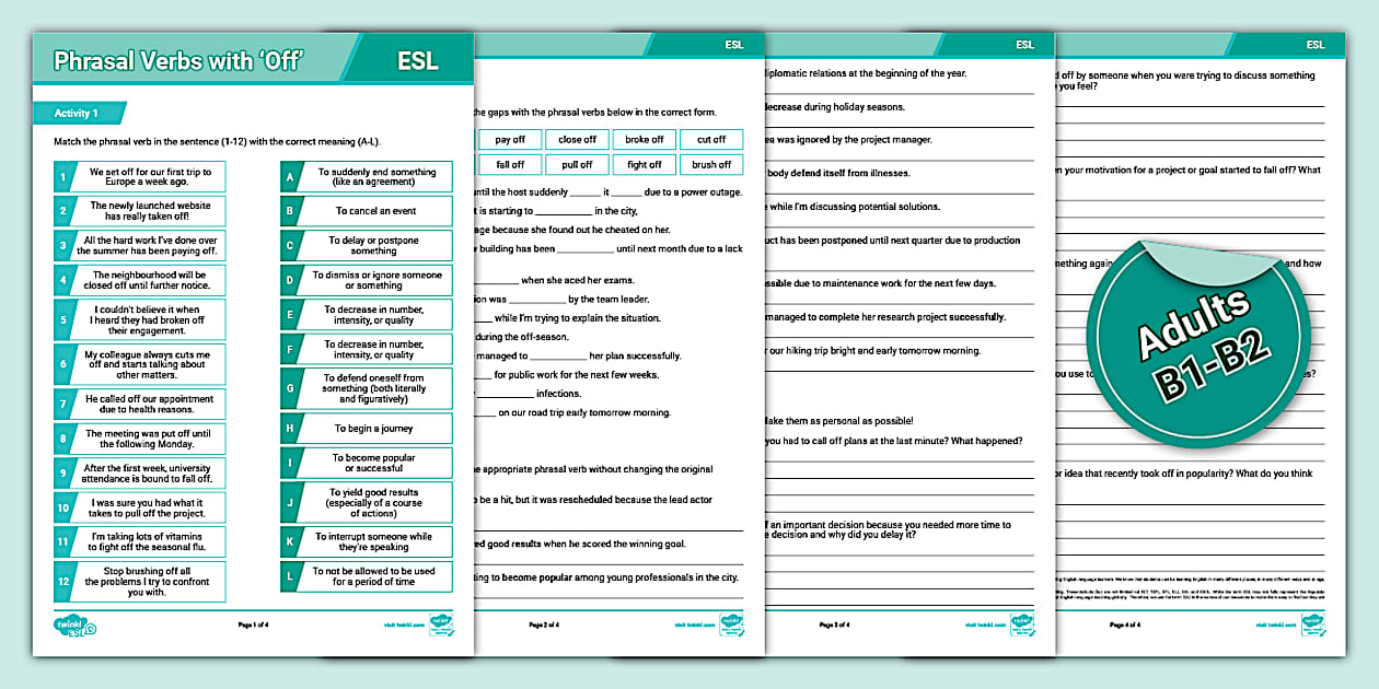 ESL Phrasal Verbs with 'Off' Worksheet [Adults, B2]