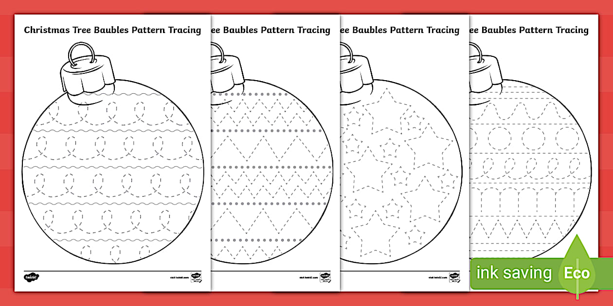 Large Christmas Tree Baubles Pattern Tracing Activity