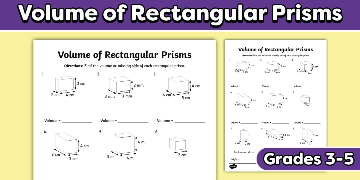 Volume of Rectangular Prisms (Metric) Worksheet