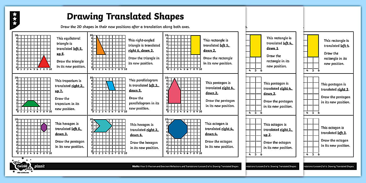 Editable Drawing Translated 2D Shapes Differentiated Worksheets
