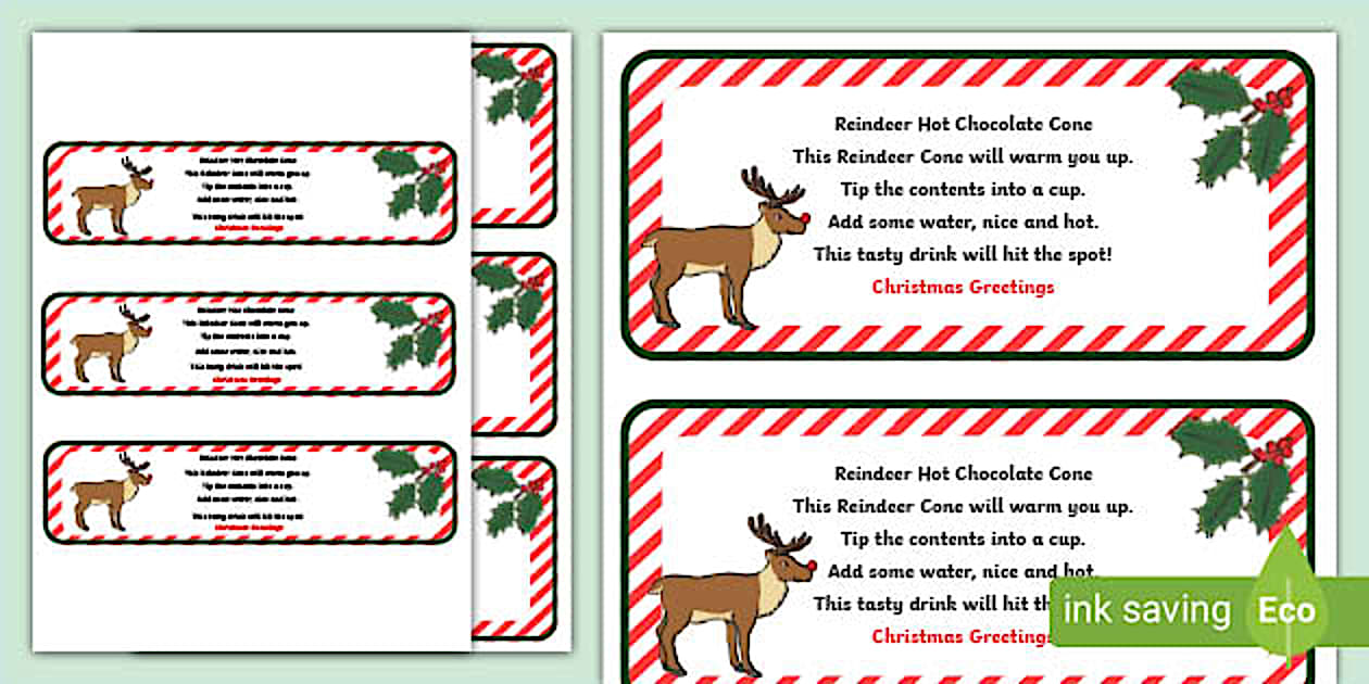 Editable Reindeer Hot Chocolate Labels (teacher made)