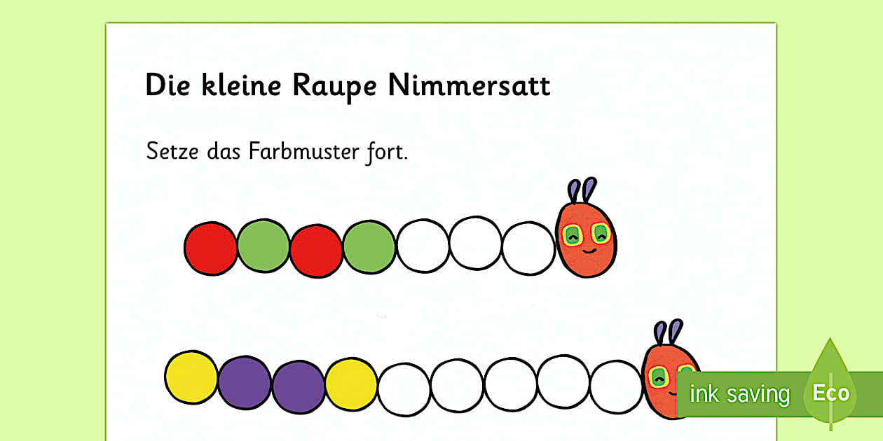 Die Kleine Raupe Nimmersatt: Farbmuster fortsetzen Arbeitsblatt