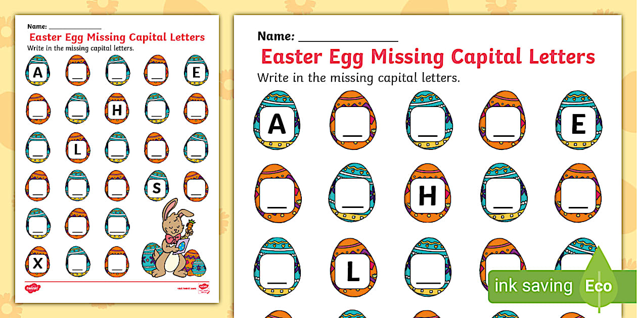 Easter Egg Missing Capital Letters Worksheet - Twinkl