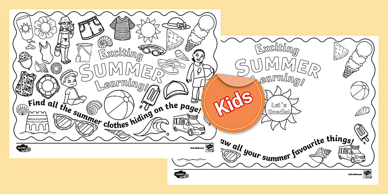 ESL Doodle Summer Colouring Pages [Kids] (Teacher-Made)