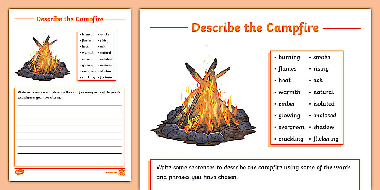 Describing the Campfire Activity Worksheet - Twinkl
