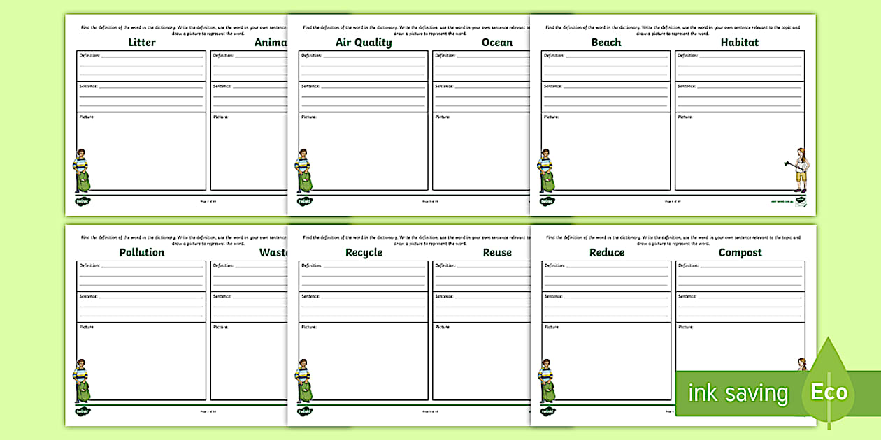 Clean Up Australia Day Dictionary Worksheet | Years 3-6