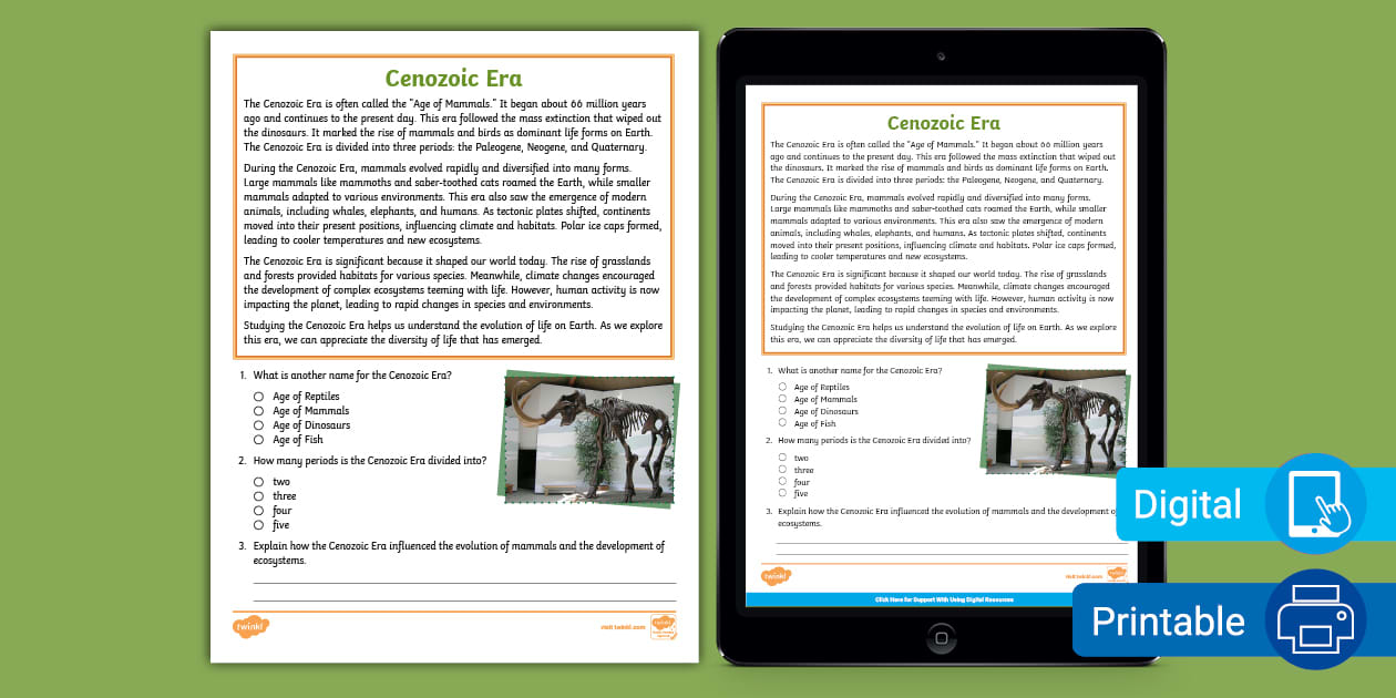 Sixth Grade Cenozoic Era Reading Passage Comprehension