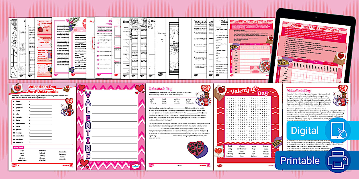 Valentine’s Day Activity Pack for 6th-8th Grade - Twinkl