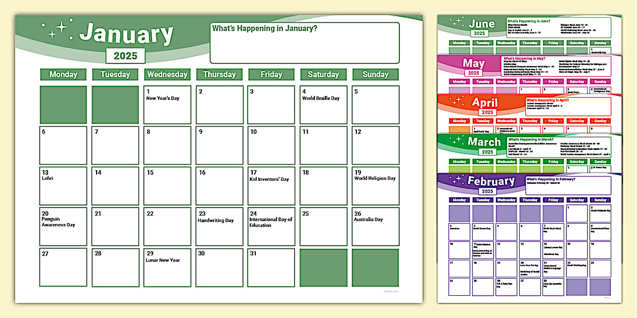 2025 Monthly Australian Events Calendar (teacher made)