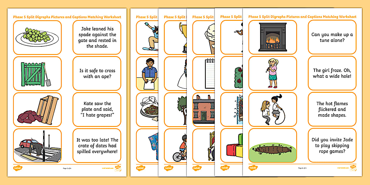 Split Digraph Pictures and Captions Activity – Phonics