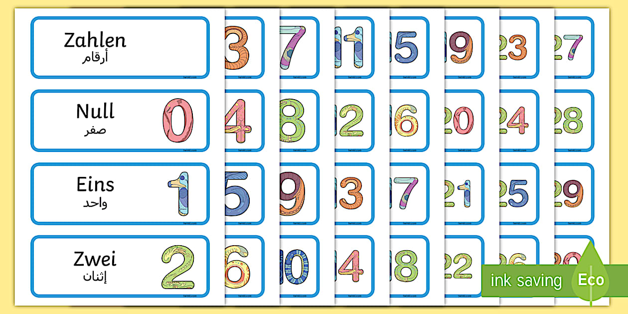 Deutsch-Arabische Zahlen 0 30 Wort- und Bildkarten - Twinkl
