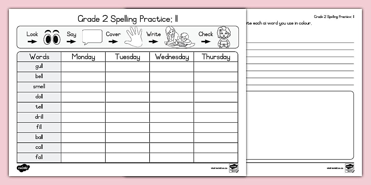 Grade 2 ll Phonics Spelling Practice Sheets - Twinkl