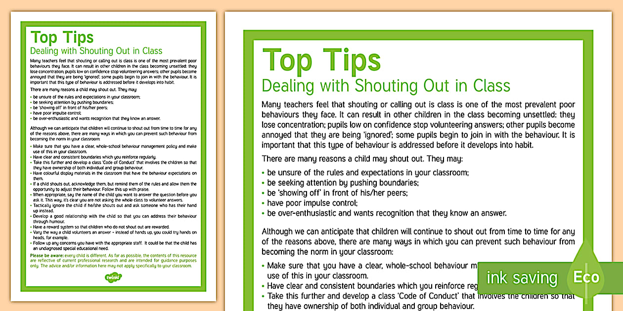 Shouting Out in Class Adult Guidance (Teacher-Made) - Twinkl