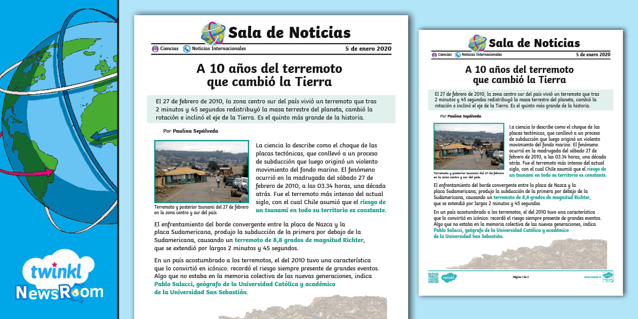 Comprensión de Lectura | Noticia | Terremoto en Chile | 4°