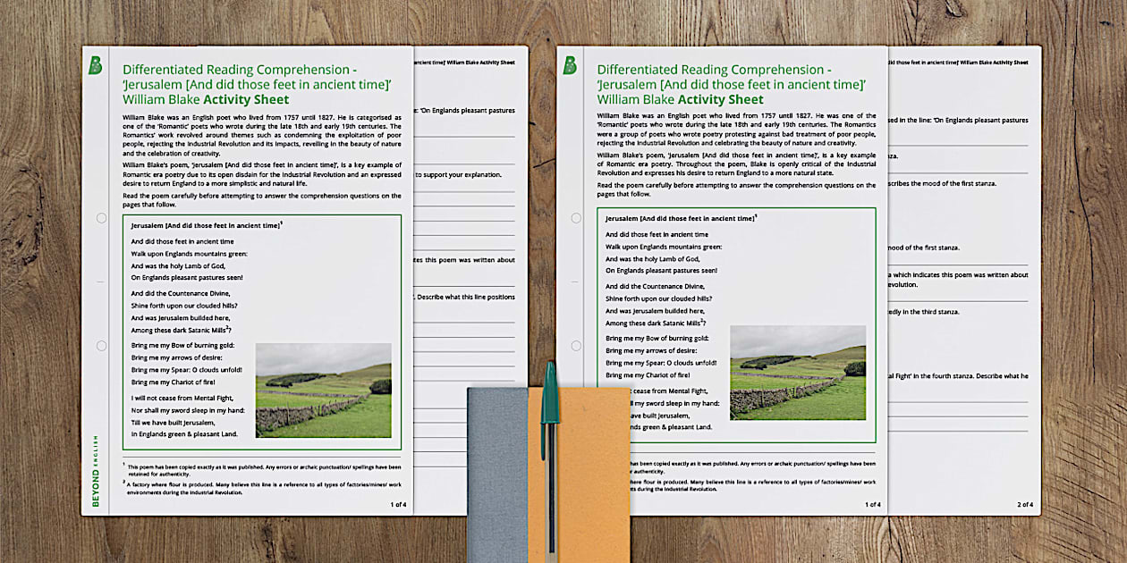 Differentiated Reading Comprehension William Blake Poetry Differentiated Reading Comprehension William Blake Poetry