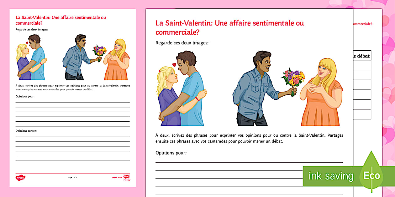 Black and White Valentine's Day Opinions Writing Worksheet