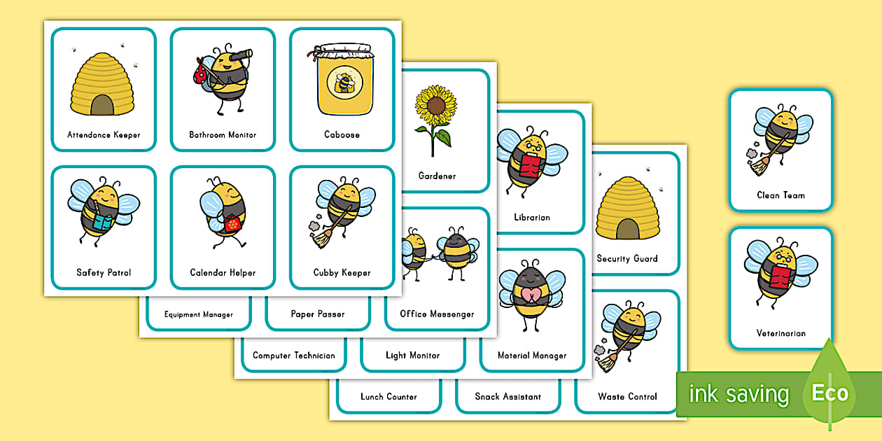 Printable Bee Classroom Tasks Job Cards | Twinkl USA