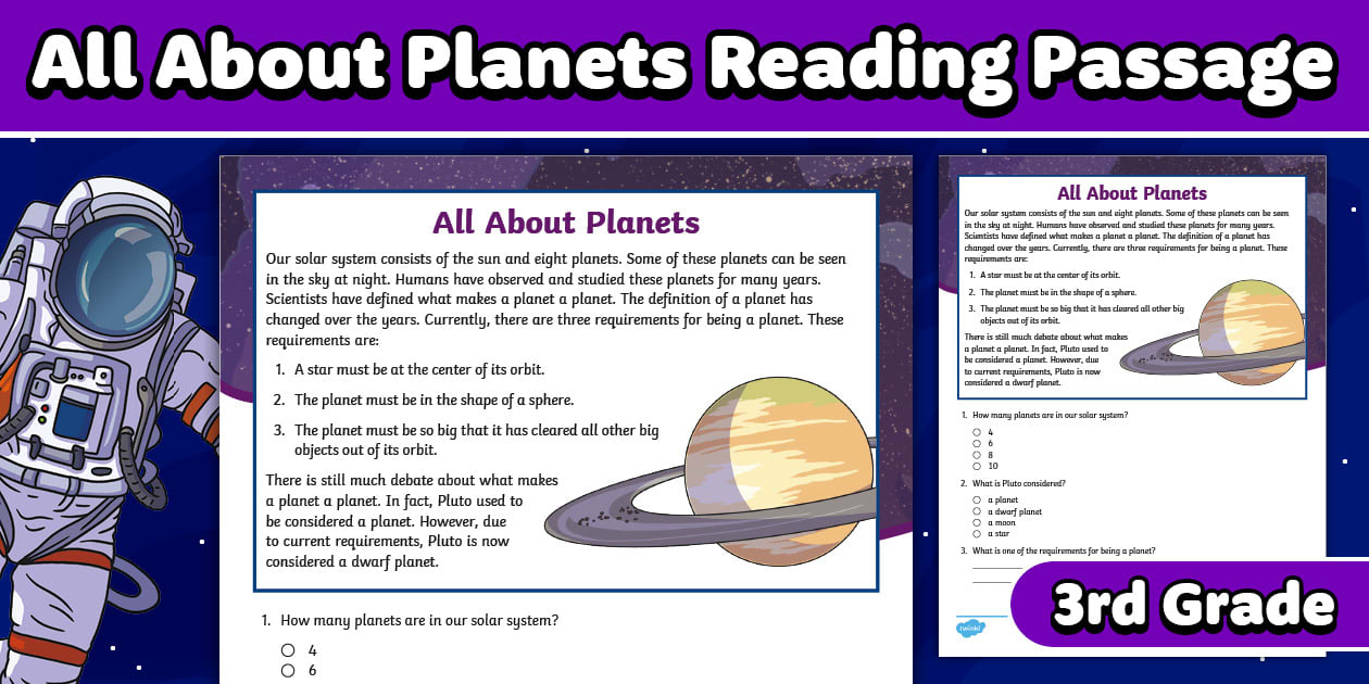 Third Grade All About Planets Reading Passage Comprehension