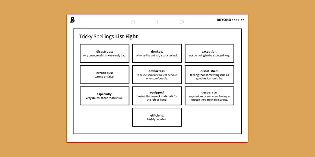 Tricky Spelling List 8 Word Mat (teacher made) - Twinkl