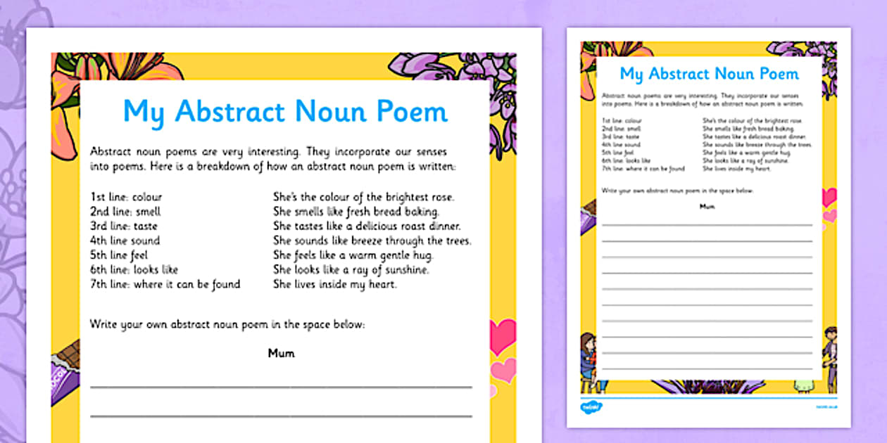 Mother's Day Abstract Noun Poem (teacher made) - Twinkl