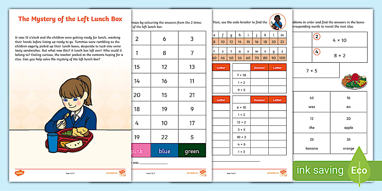 👉 Y2 Mystery of the Left Lunch Box Maths Mystery Game