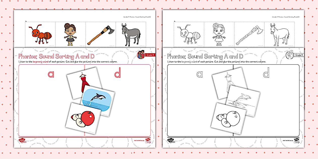 Grade R Phonics: Sound Sorting Cut-and-Paste Activity A and D