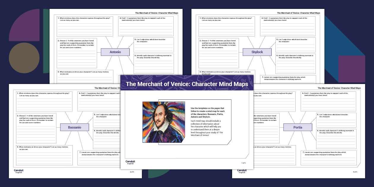 The Merchant of Venice: Character Mind Maps - Twinkl