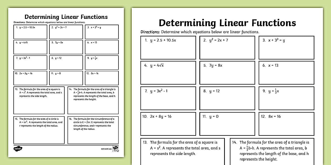 Eighth Grade Determining Linear Functions Practice - Twinkl