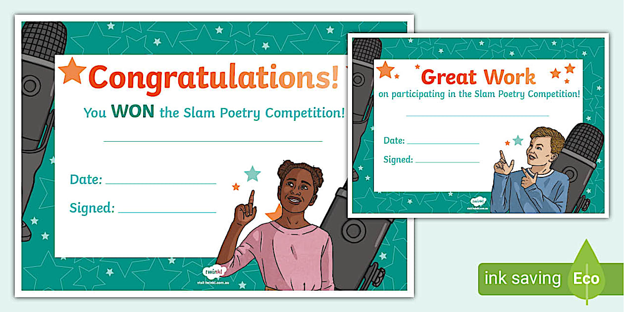 Slam Poetry Certificates (teacher made) - Twinkl