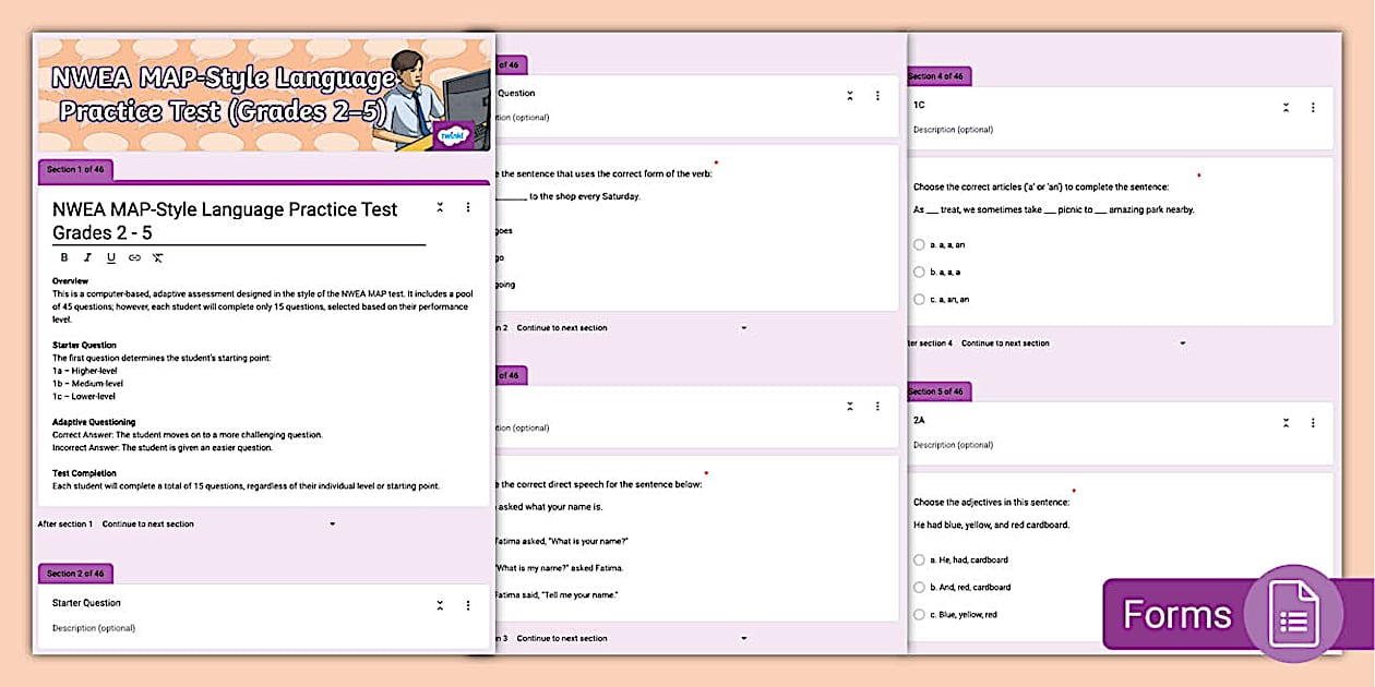 NWEA MAP-Style Language Practice Test Grades 2 - 5 Test 1