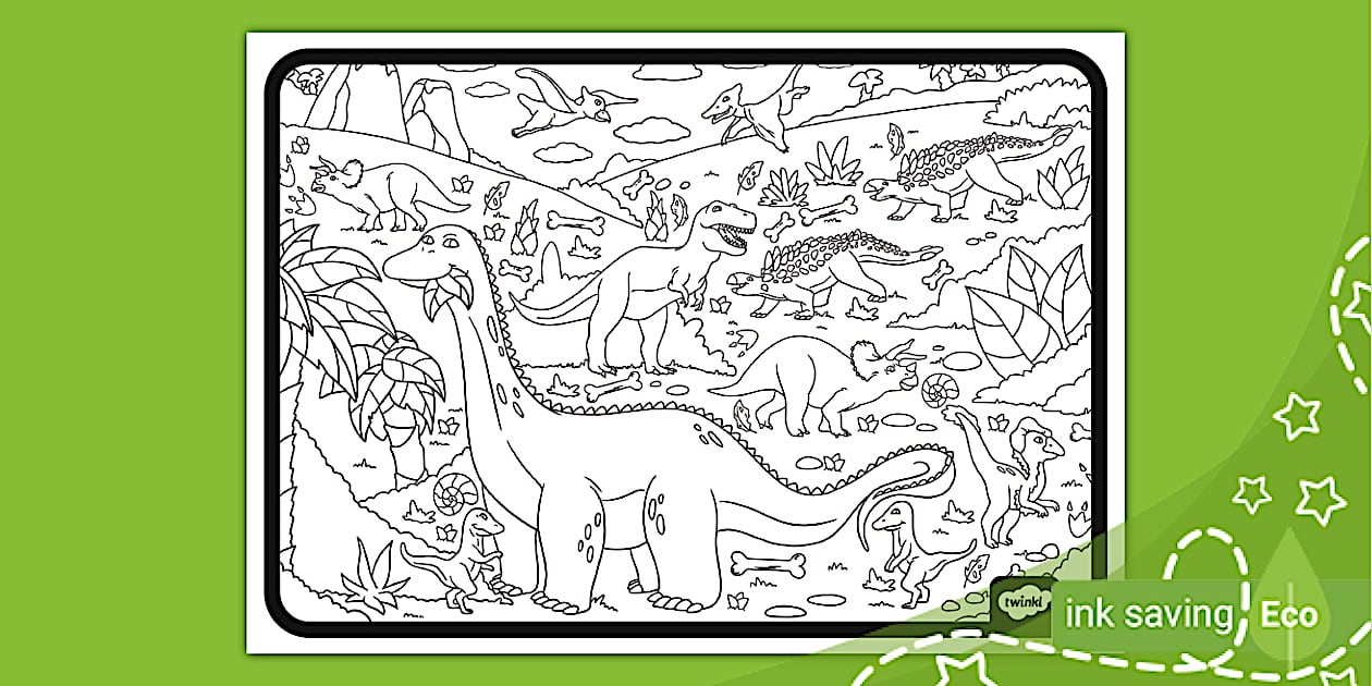 Busy Picture Dinosaur Colouring Page (teacher made) - Twinkl