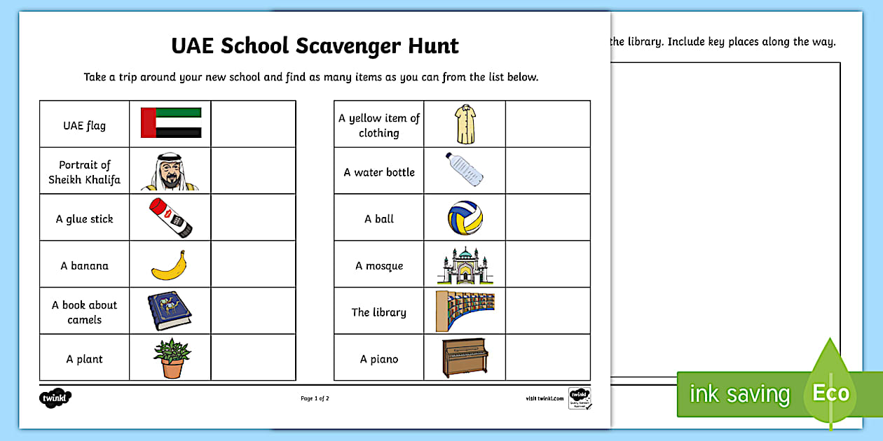 UAE School Scavenger Hunt Worksheet / Worksheet - Twinkl