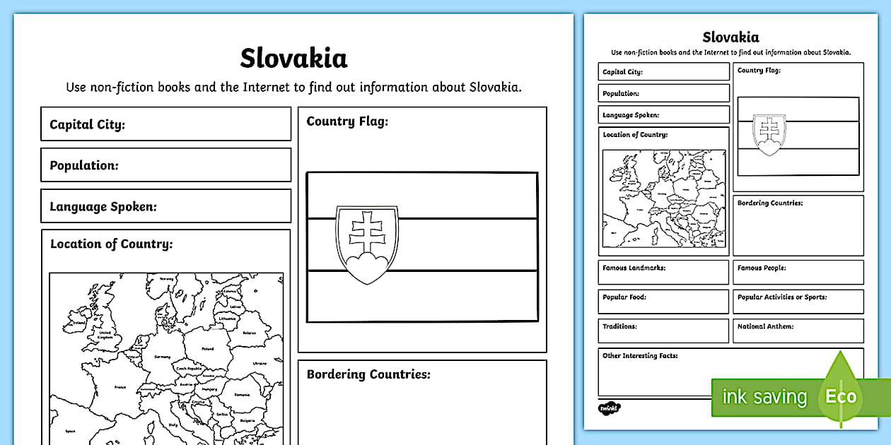 Slovakia Fact File Writing Template (teacher made) - Twinkl