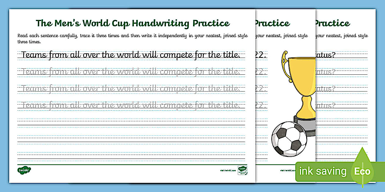 Black and White KS2 The Journey to Cursive: The World Cup Handwriting ...