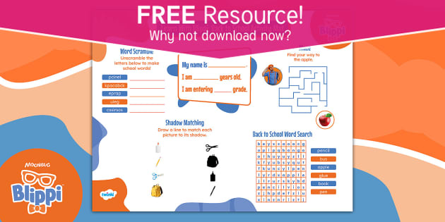 FREE Learn With Blippi: Back to School Activity Mat - Twinkl